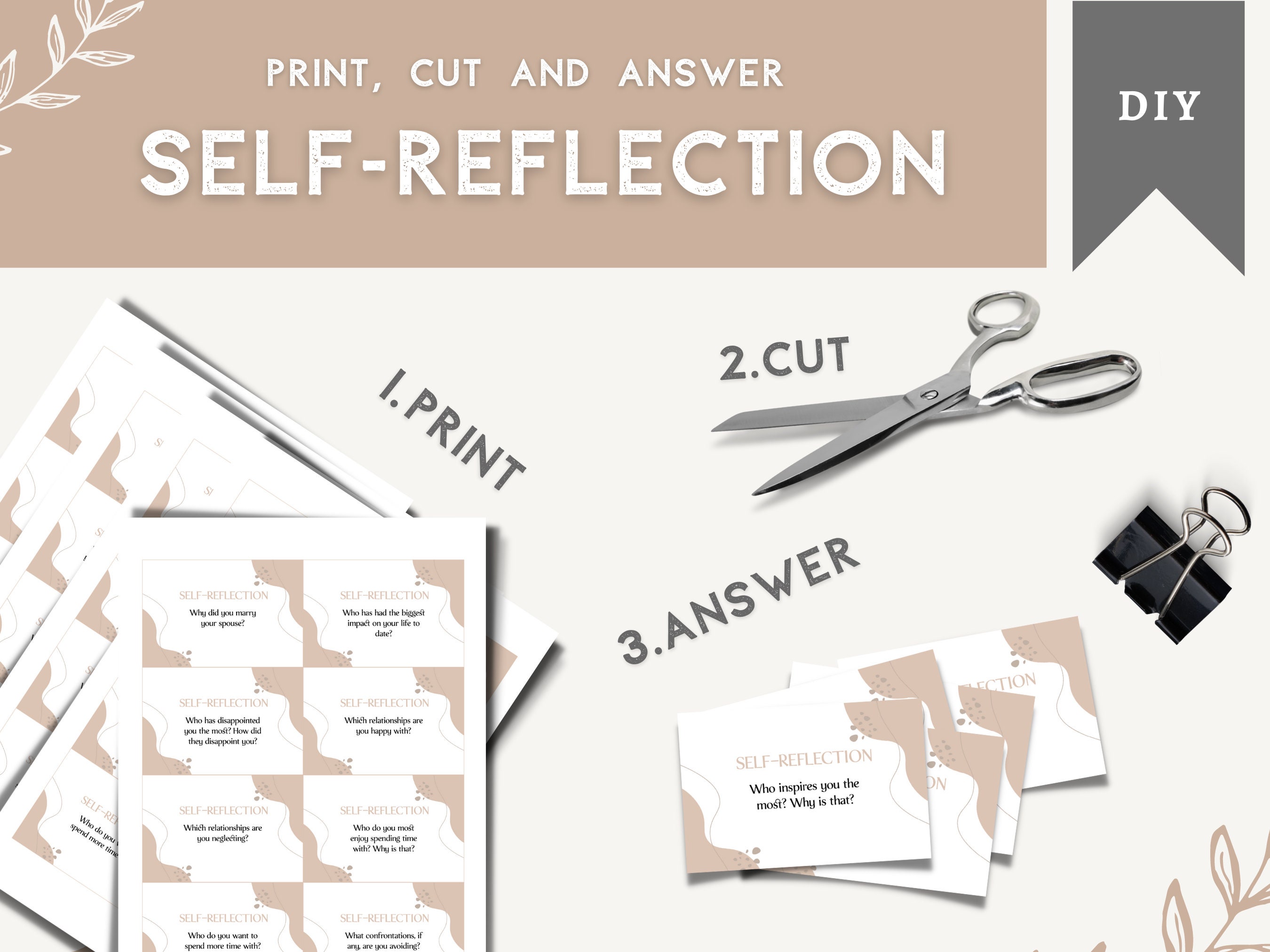Printable Self Reflection Cards, 64 Self Reflection Prompts, Self ...