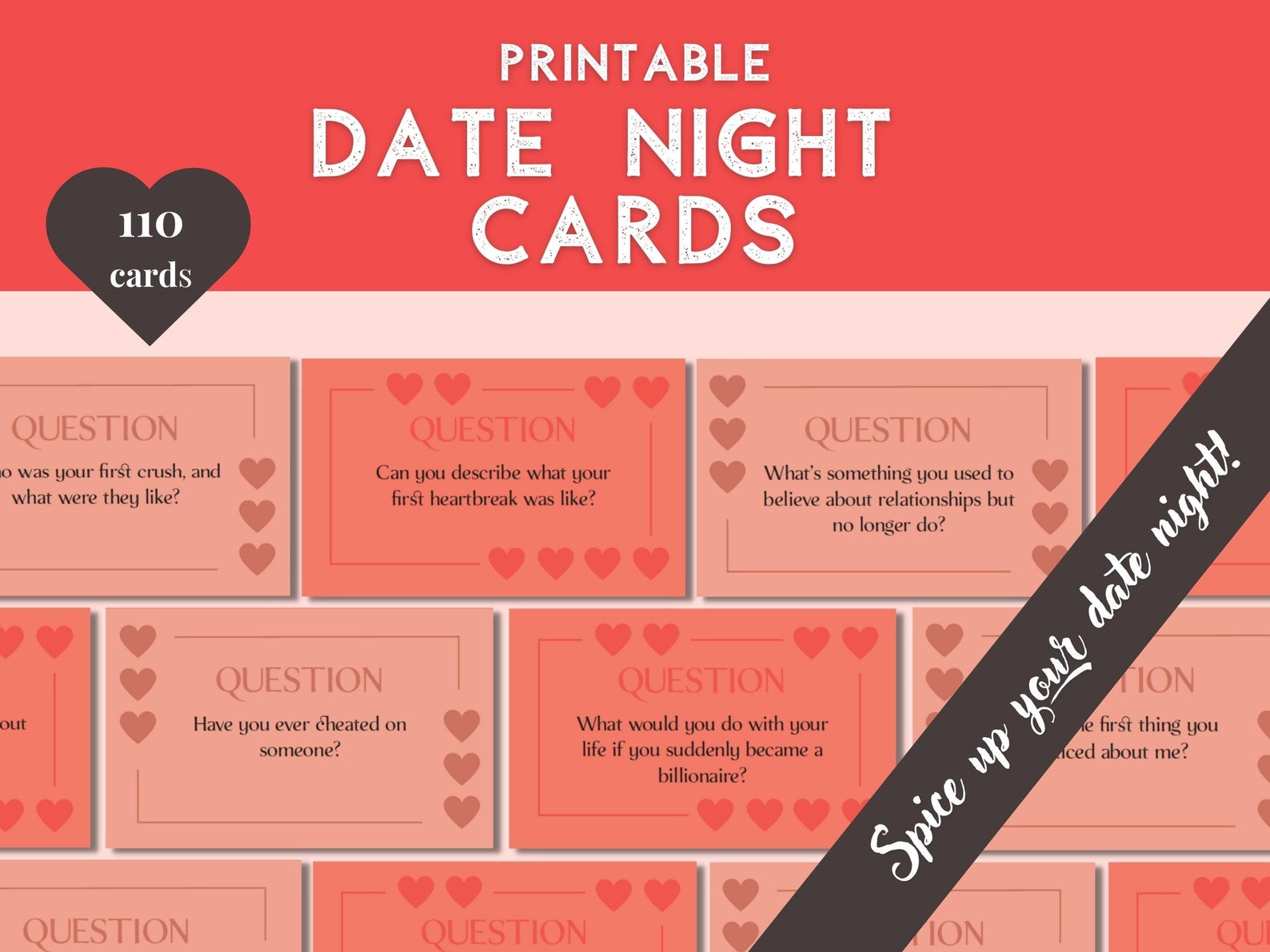 Printable 110 Couples Question Cards | Couple Game| Date Night Game ...