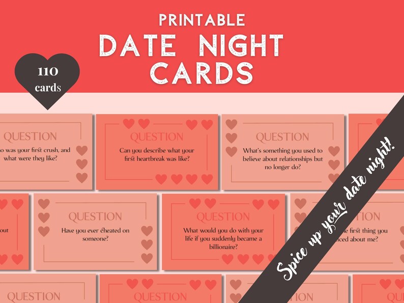Printable 110 Couples Question Cards | Couple Game| Date Night Game ...
