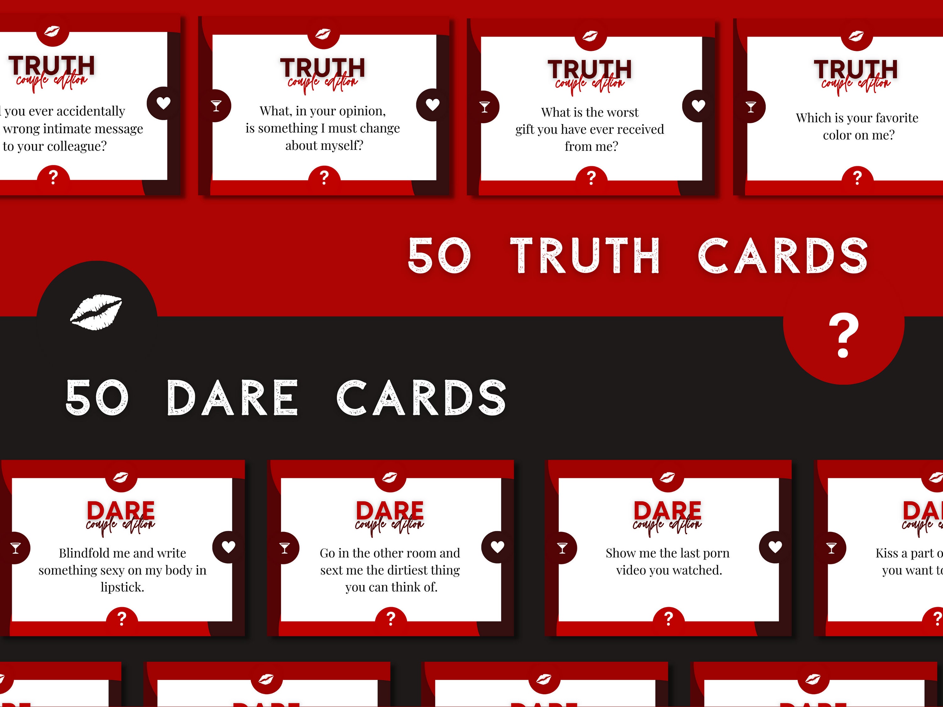 Printable Kinky Truth or Dare Cards, Couples Foreplay Game - Dirty ...