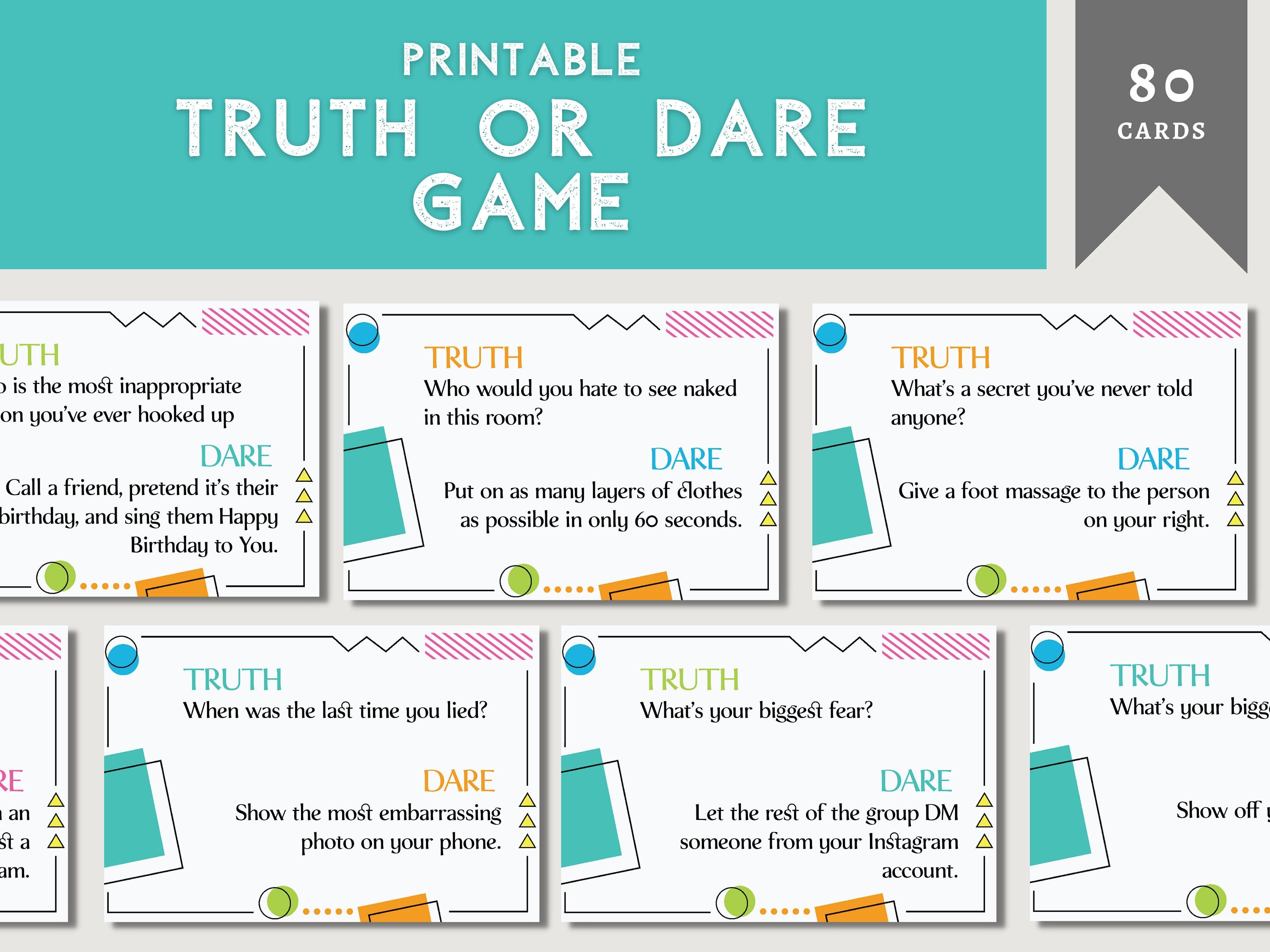 Truth or Dare Printable Party Game | Drinking Game |party Activity ...