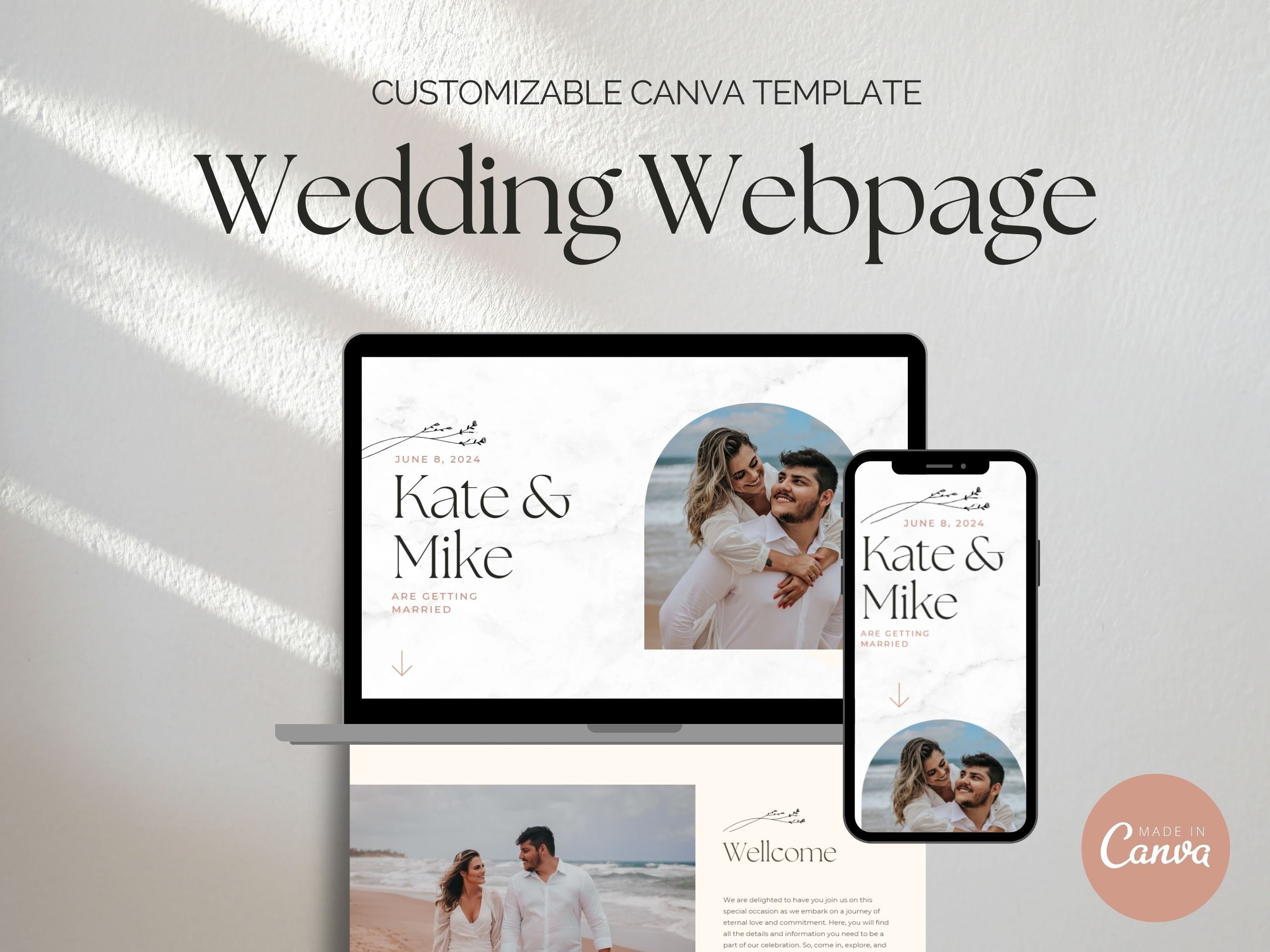 Wedding Website Canva Template, Digital Wedding Invitation, Wedding ...