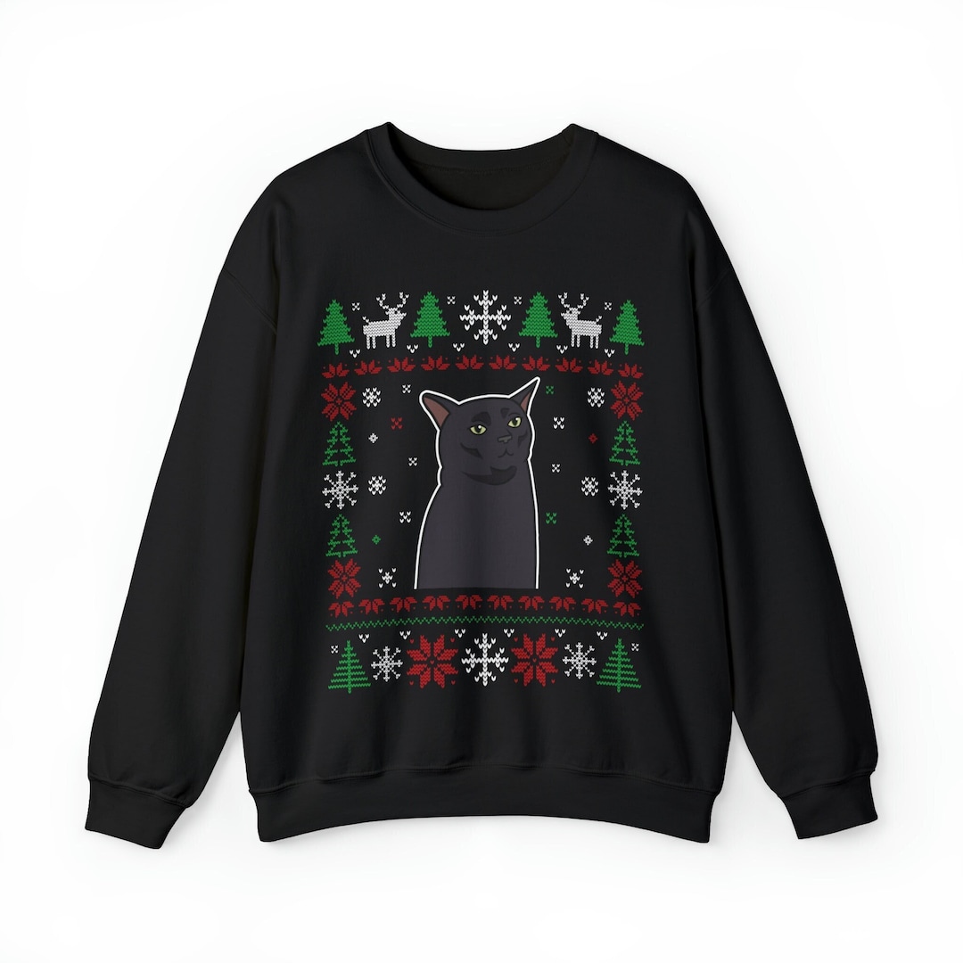 Zoning Out Cat Meme Christmas Sweatshirt, Dissociating, Spaced Out Cat ...
