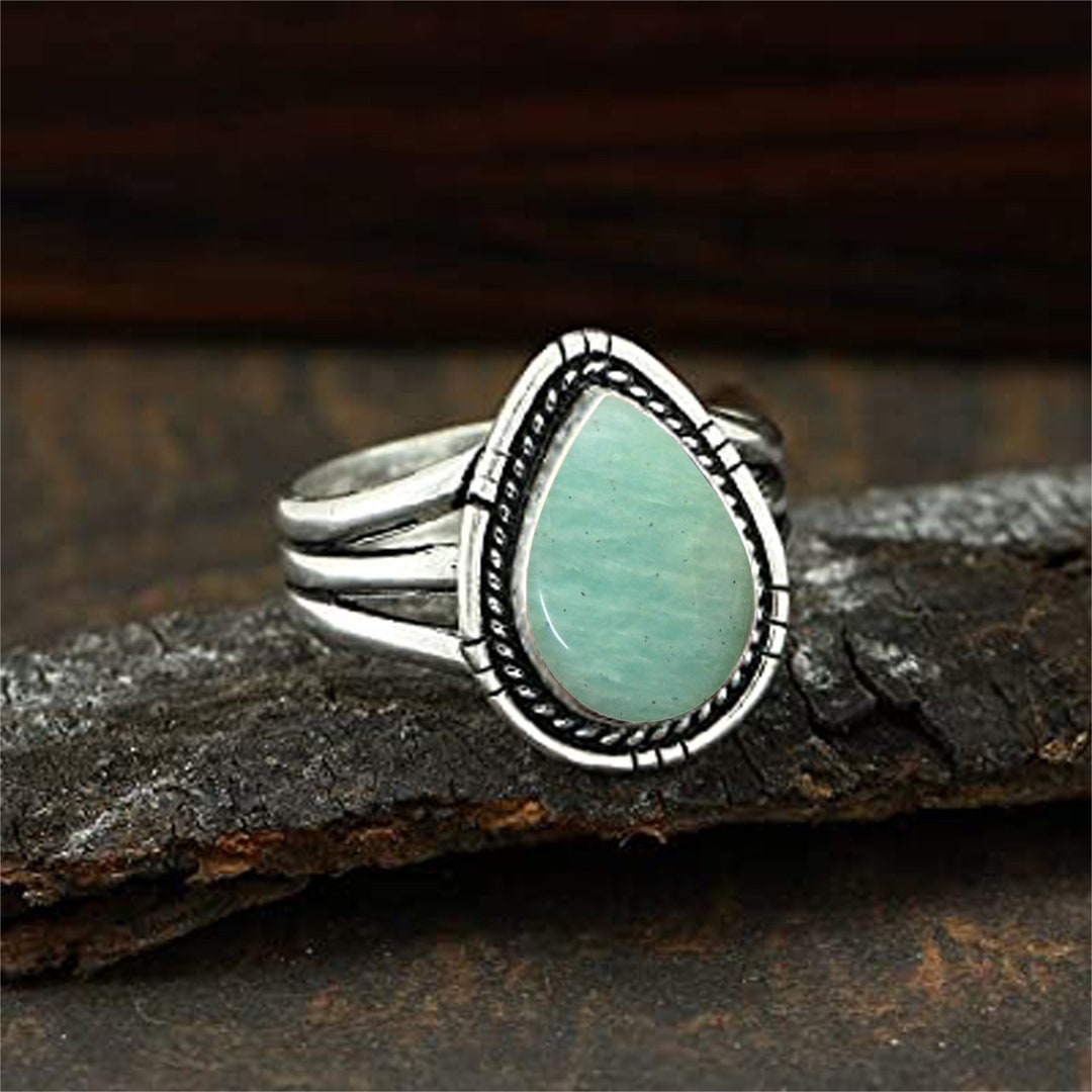 Amazonite Ring, Genuine Amazonite Sterling Silver Ring, Bohemian Ring ...