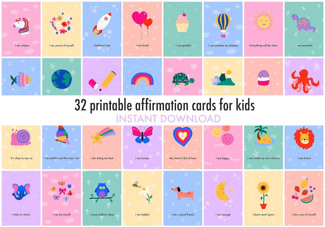 32 Kids Affirmation Cards Printable, Daily Affirmations, Positivity ...