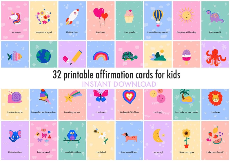 32 Kids Affirmation Cards Printable, Daily Affirmations, Positivity ...