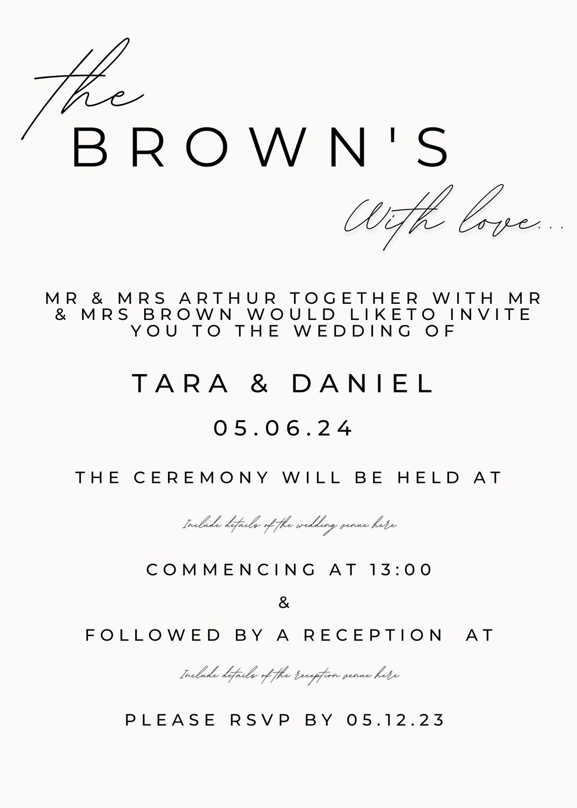 Minimalist Wedding Invitation and Wedding Thank You Note Editable ...