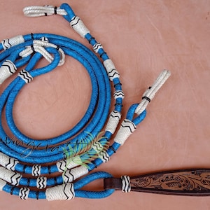 Weavingcraft Handmade Rawhide Show Romel Romal Reins: Turquoise Braided ...