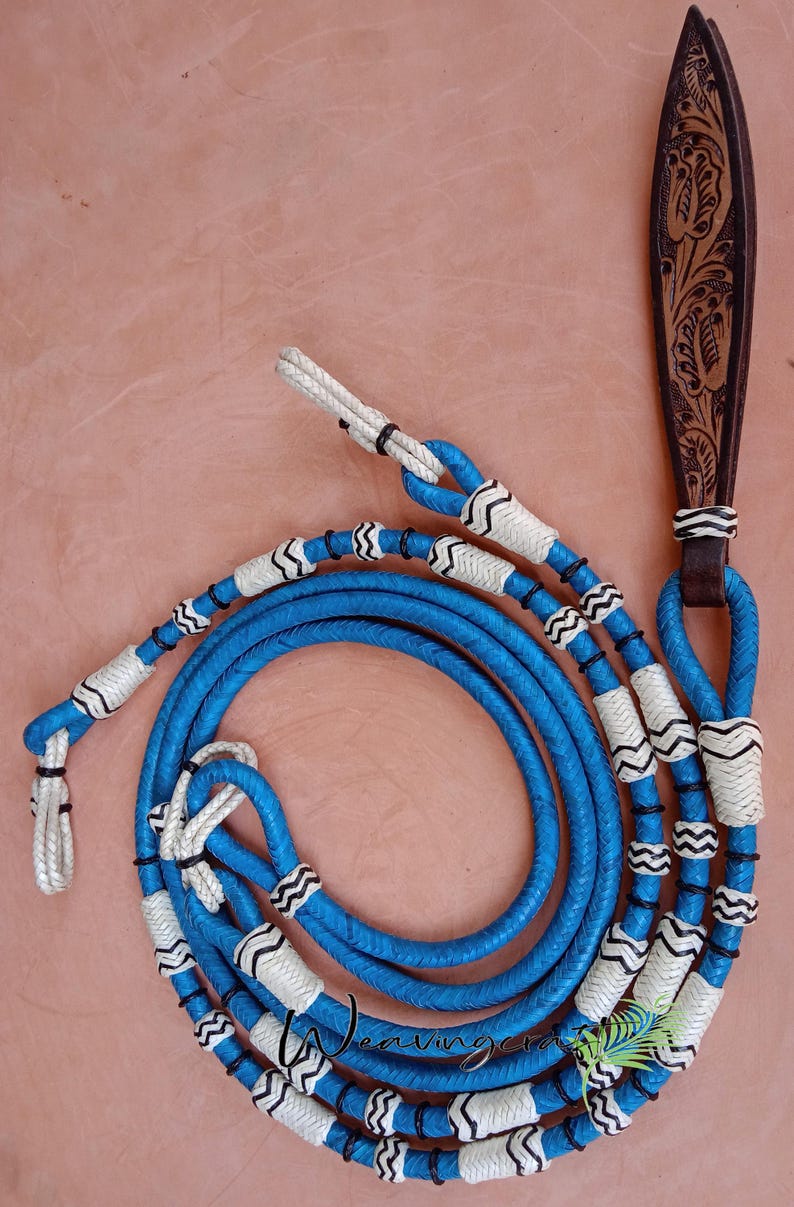 Weavingcraft Handmade Rawhide Show Romel Romal Reins: Turquoise Braided ...
