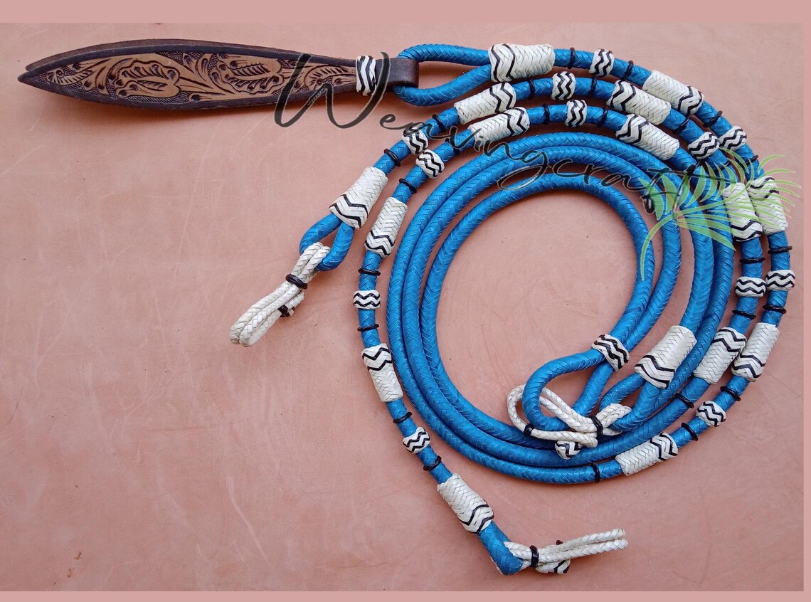 Weavingcraft Handmade Rawhide Show Romel Romal Reins: Turquoise Braided ...