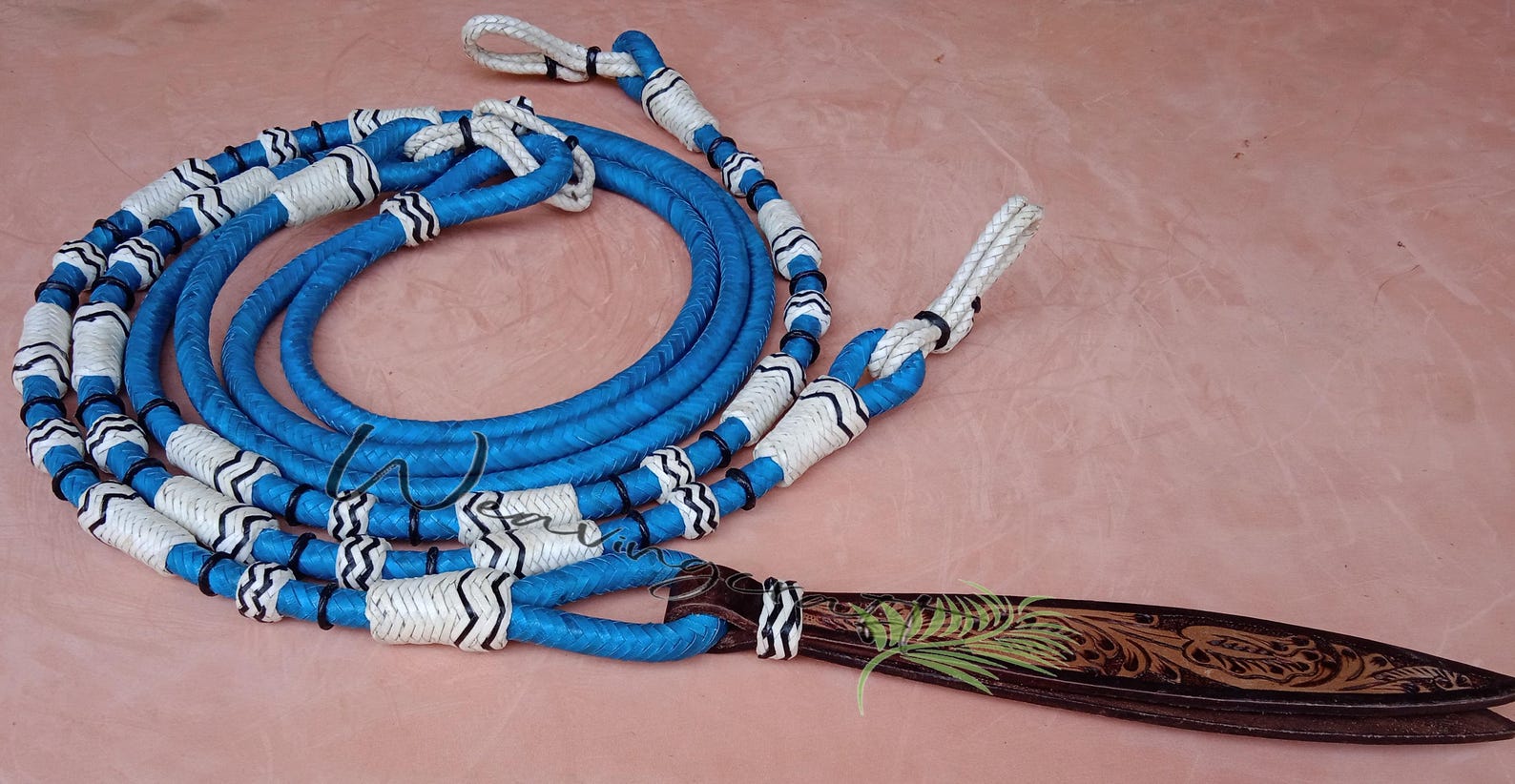 Weavingcraft Handmade Rawhide Show Romel Romal Reins: Turquoise Braided ...