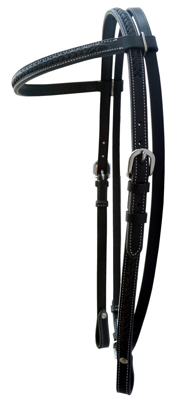Black Leather Western Headstall Bridle: Rawhide Knots, Stainless Steel ...