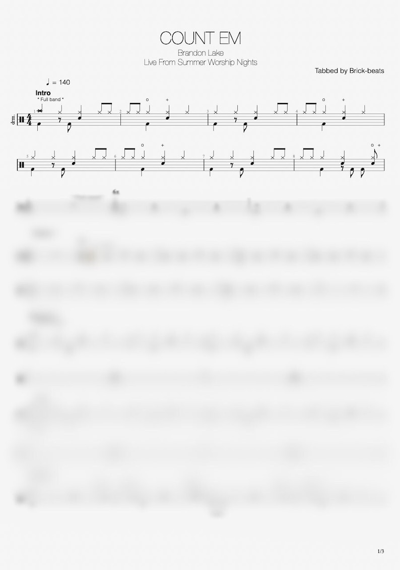 Brandon Lake "count Em" Drums Transcription (live Version) - Etsy