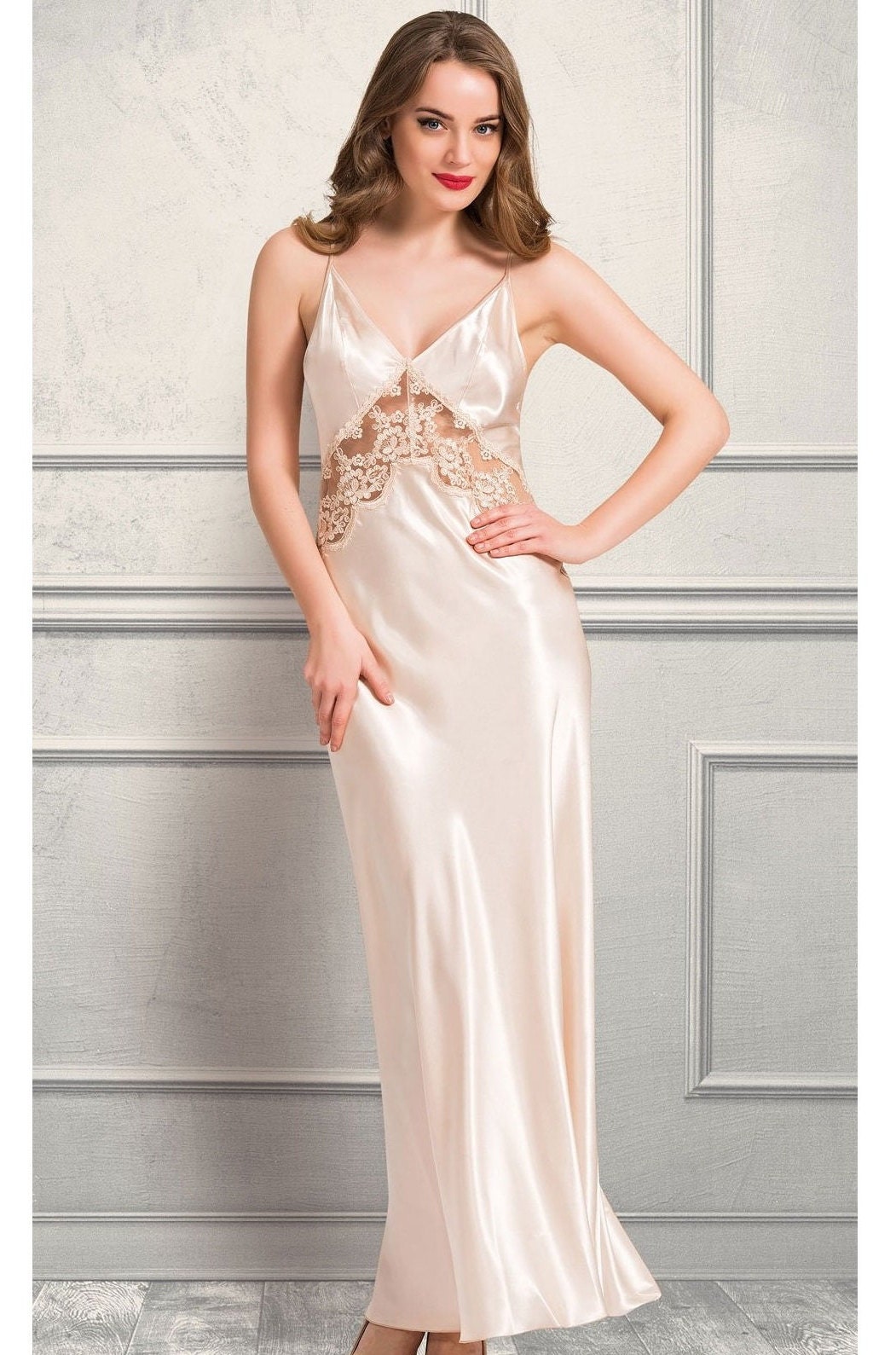 Caramel Women Nightgown,satin Lace Nightgown Set,tulle Robe,bridal ...