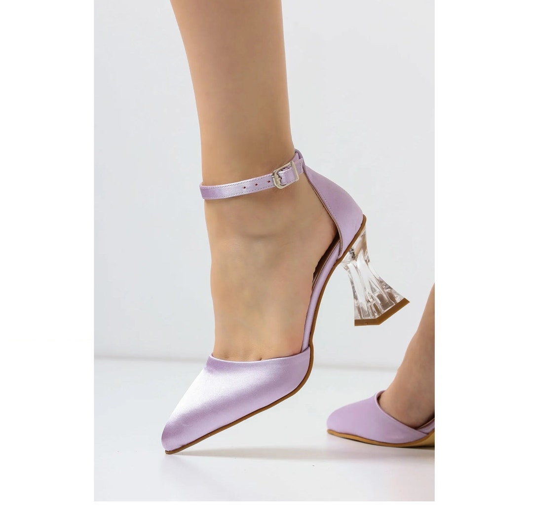 Lilac Shoe,lilac Satin Shoe,wedding Heel,transparent Heel,transparent ...