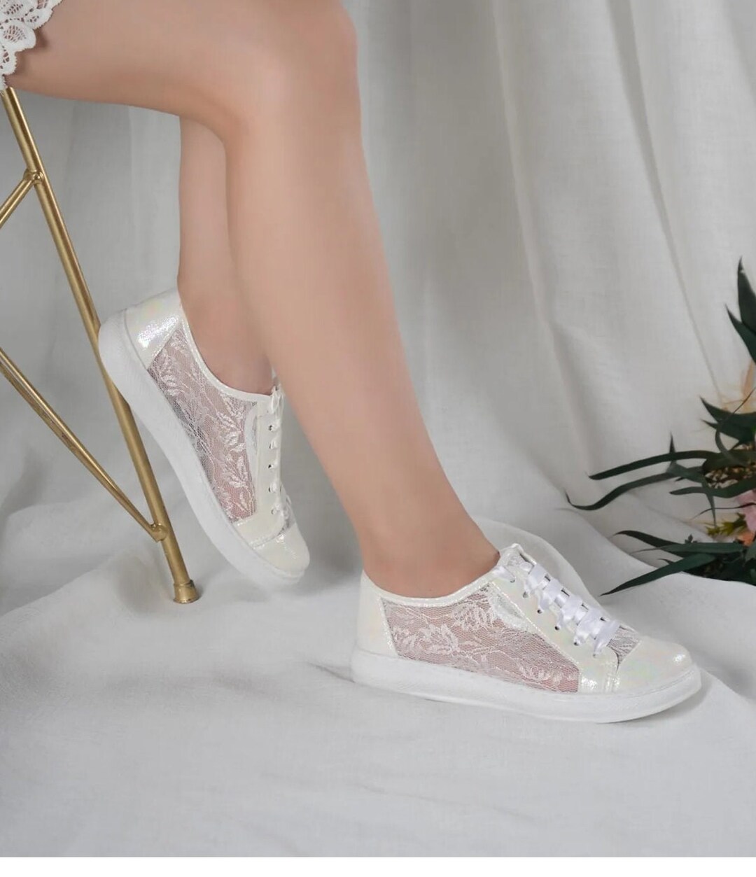 White Bridal Shoe,wedding Shoe,white Lace Sneaker,lace Bridal Sneaker ...