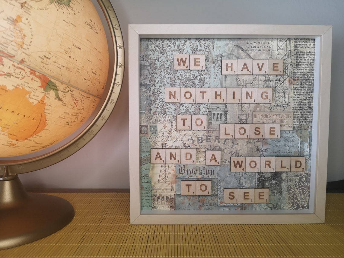 Map and Scrabble Letters Frame, Handmade Gift for Travel Addicts, Map ...