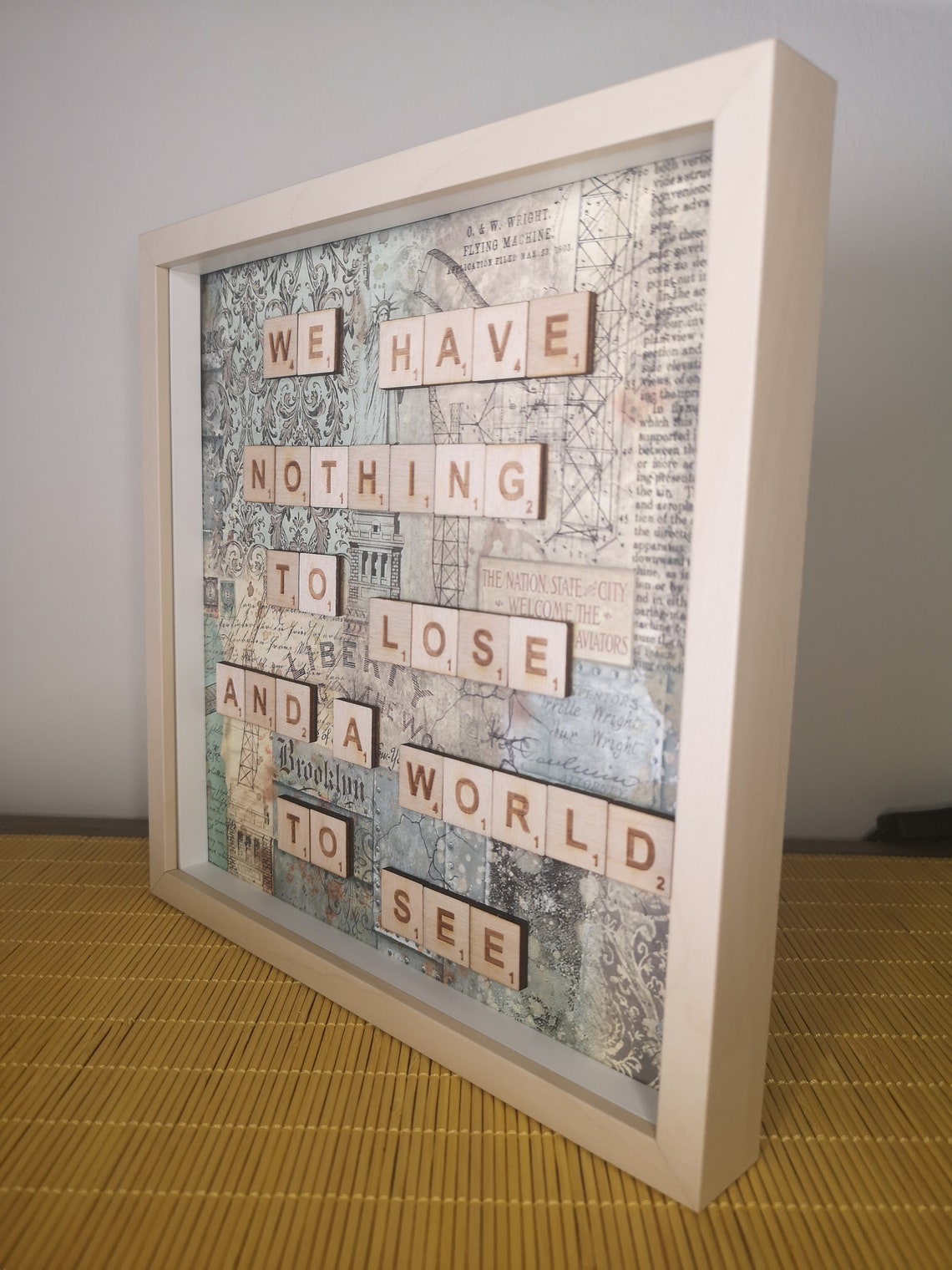 Map and Scrabble Letters Frame, Handmade Gift for Travel Addicts, Map ...