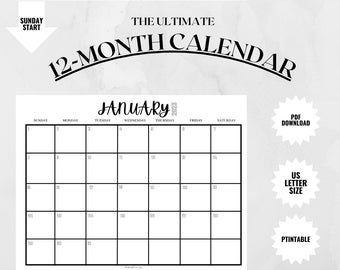 Printable Monthly Calendar for 2023 12 Month Calendar Minimalist ...