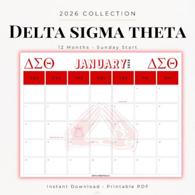 Delta Sigma Theta Calendar 2026 Printable, DST Planner, Sorority ...