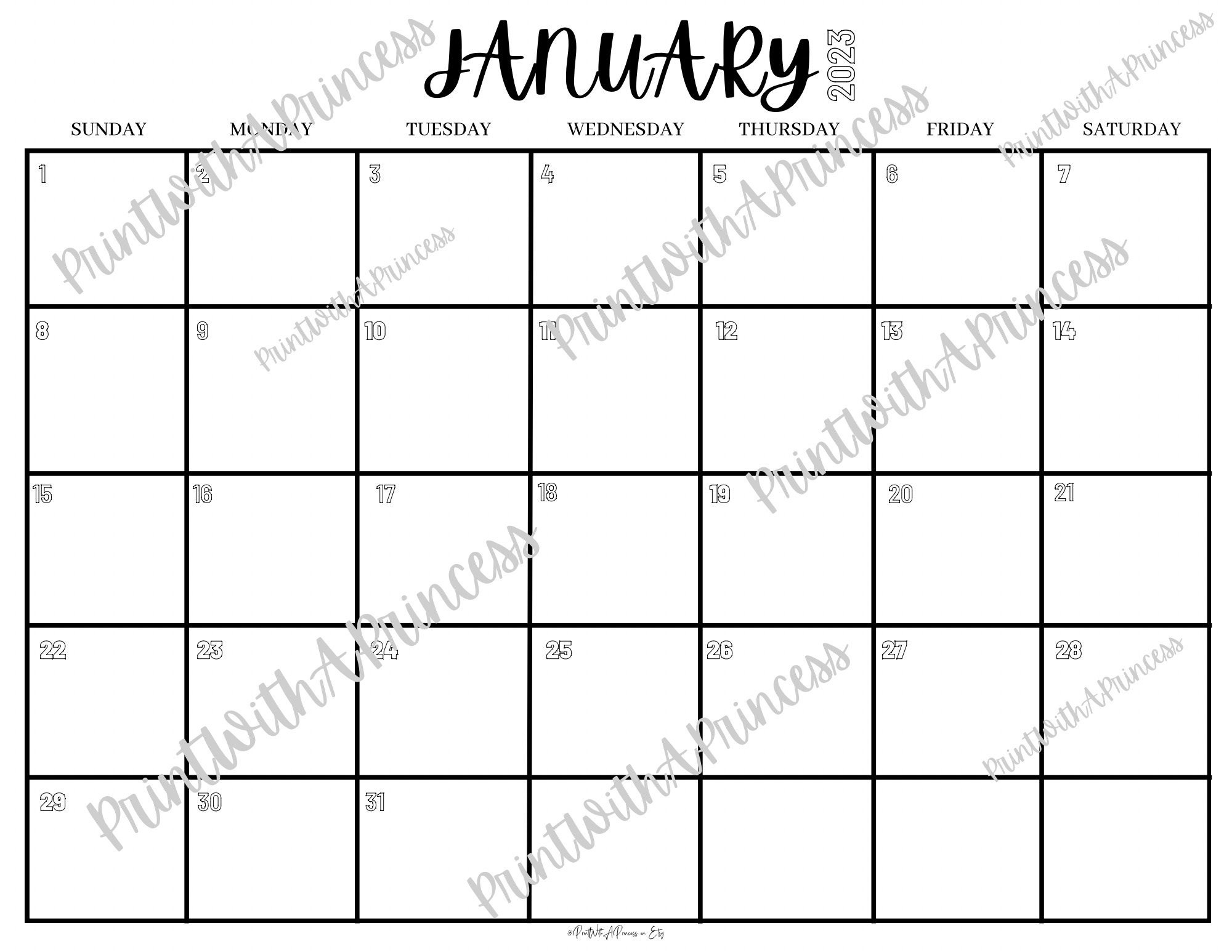 Printable Monthly Calendar for 2023 12 Month Calendar Minimalist ...