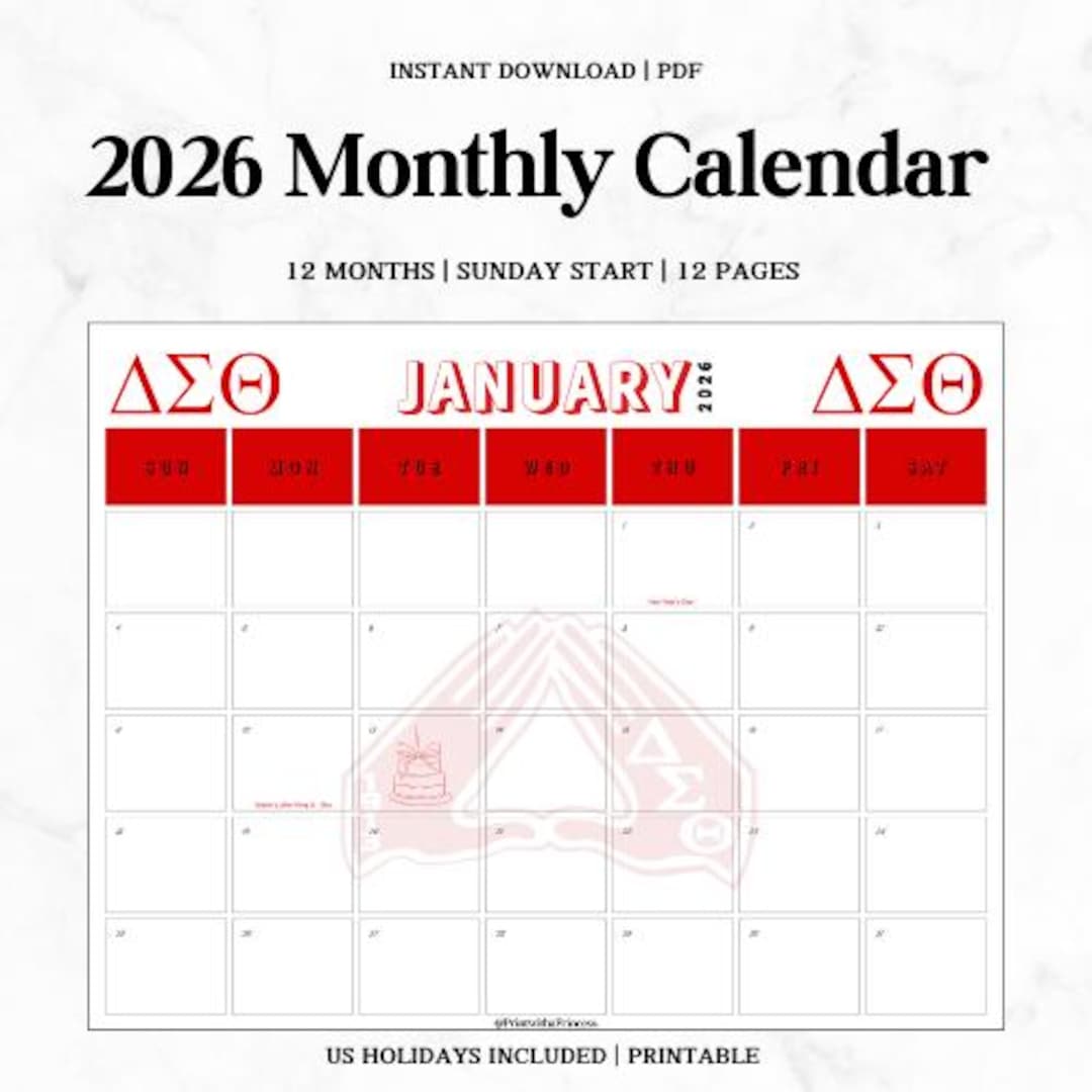 2026 Delta Sigma Theta Calendar Printable DST Sorority Monthly Planner ...