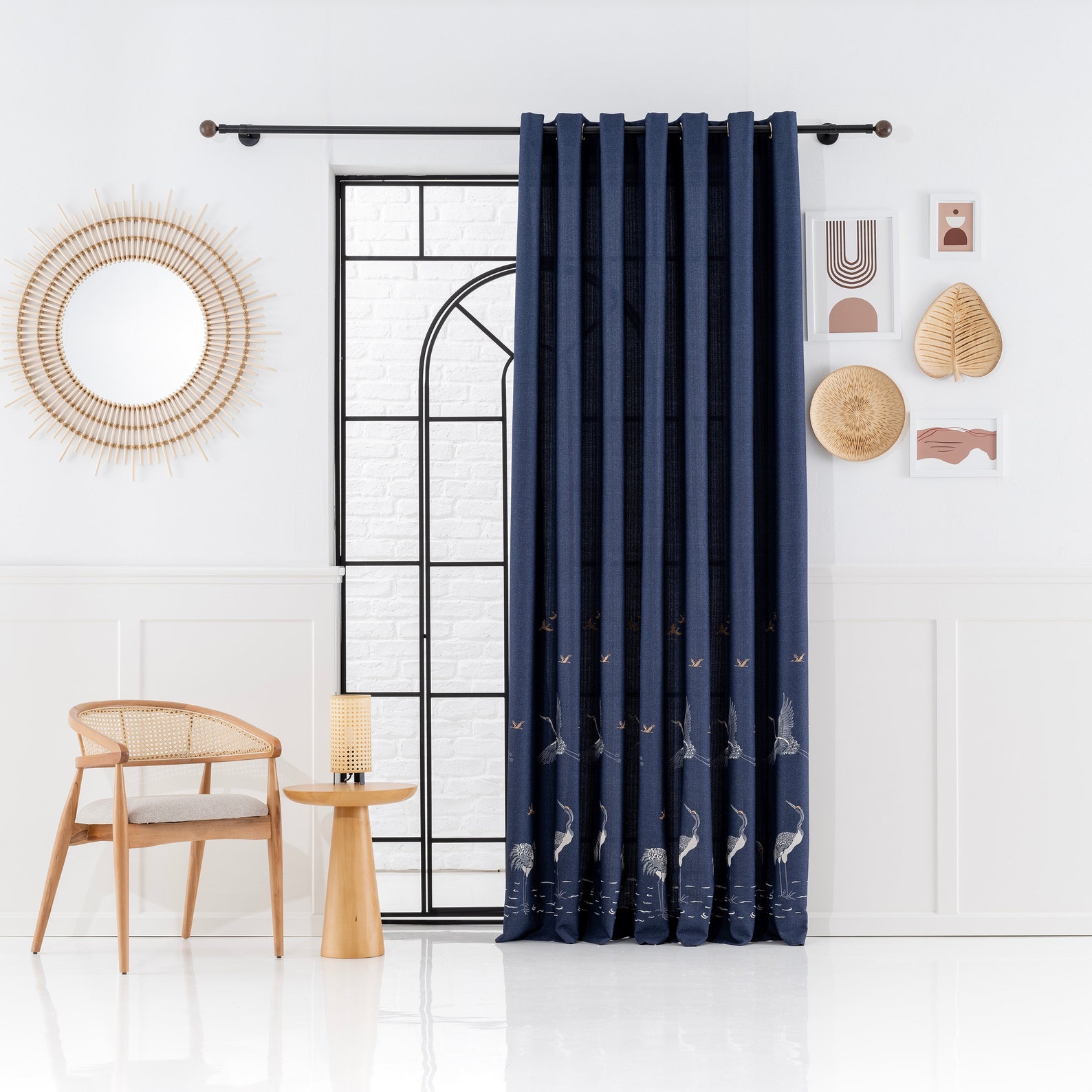 100% Shower Curtain Crane Embroidered Linen Curtains, Thermal Drapes ...