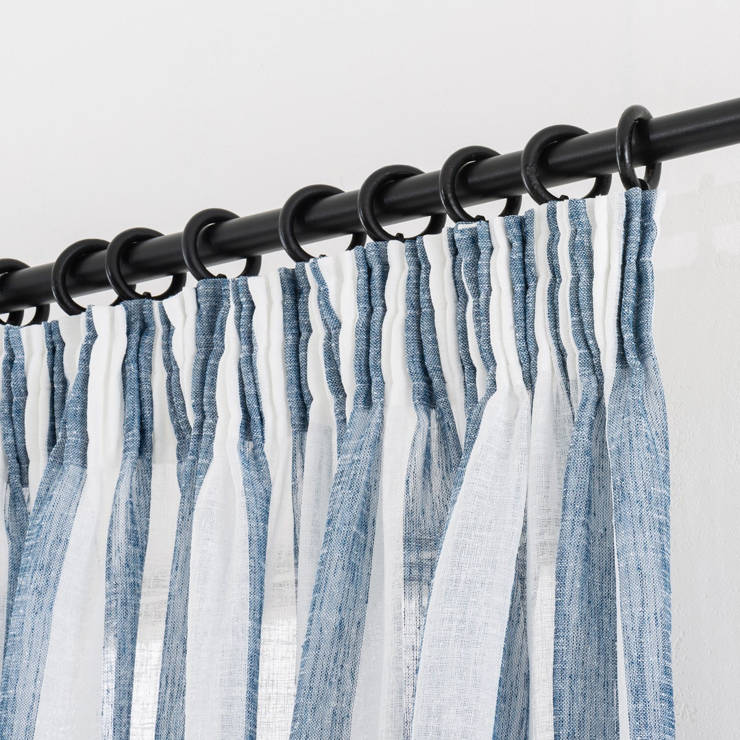 Striped Linen Curtains Pencil Pleat Linen Curtain, 6 Colors. - Etsy