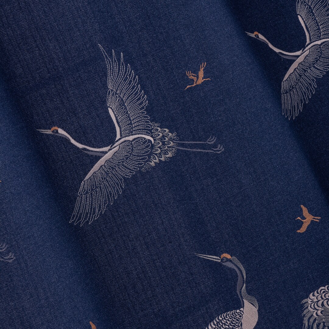100% Shower Curtain Crane Embroidered Linen Curtains, Thermal Drapes ...
