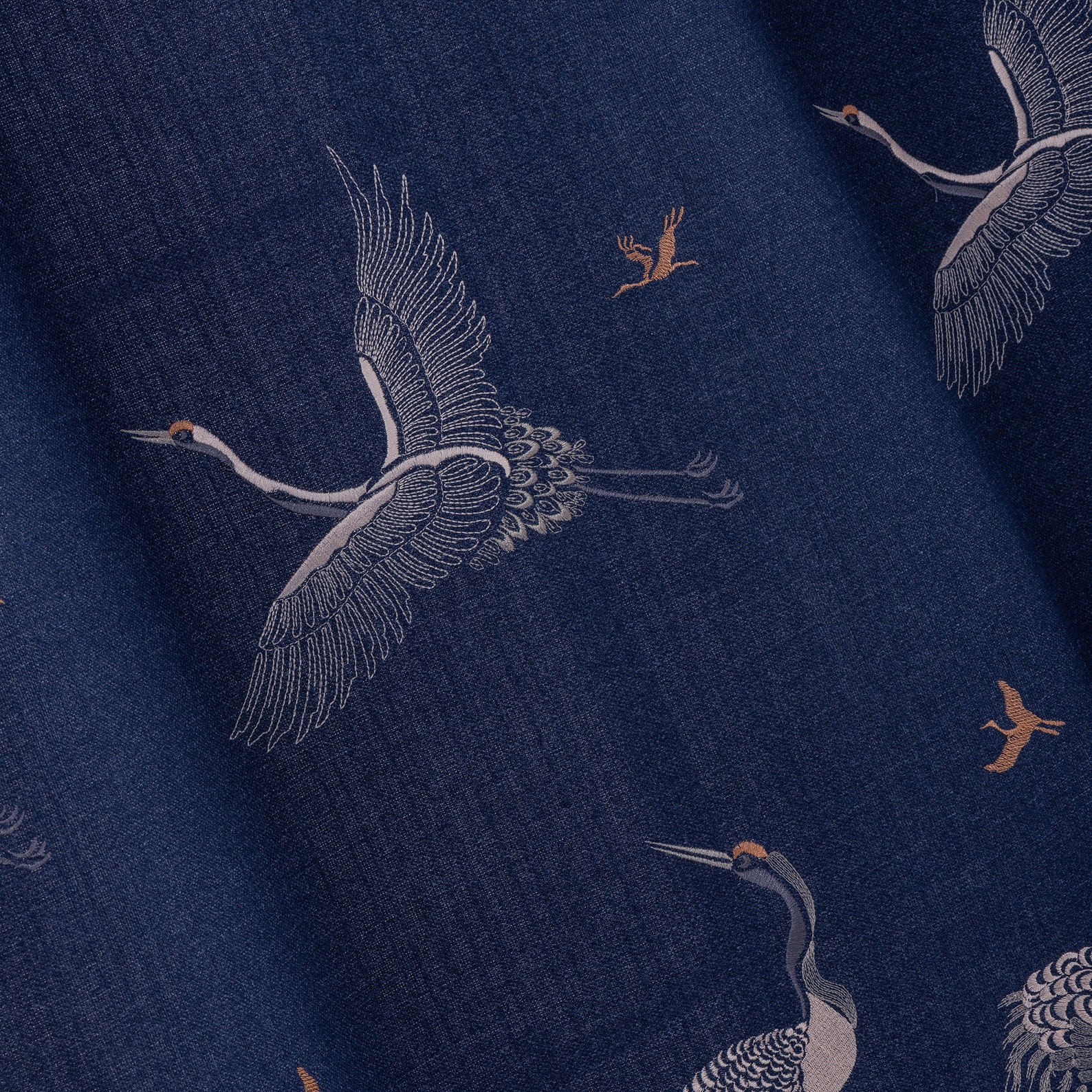 100% Shower Curtain Crane Embroidered Linen Curtains, Thermal Drapes ...