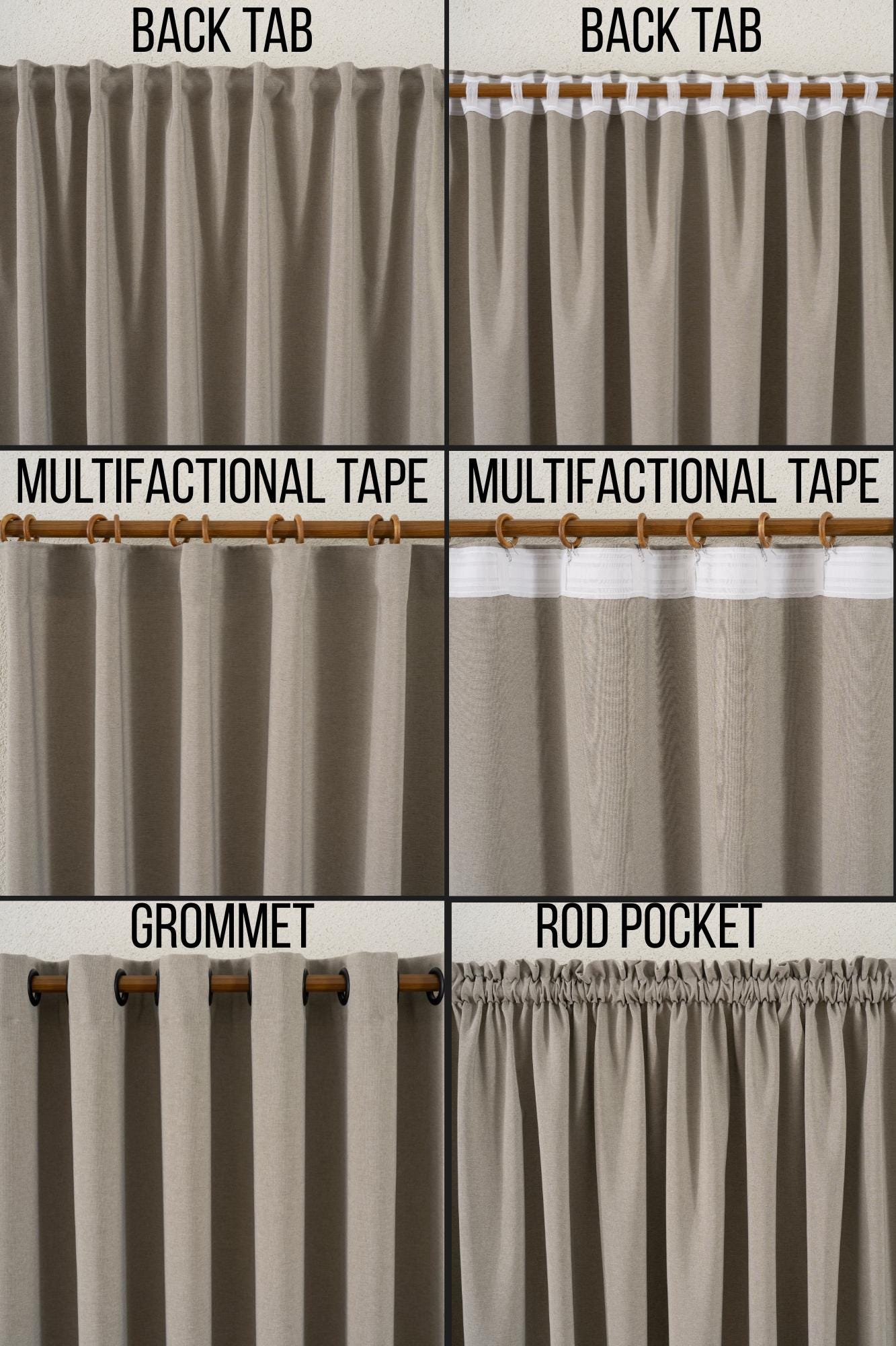 Linen Cotton Curtain Panel: Grommet Top, Rod Pocket - 6 Colors - Etsy