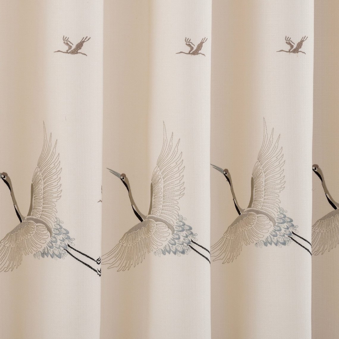 100% Shower Curtain Crane Embroidered Linen Curtains, Thermal Drapes ...