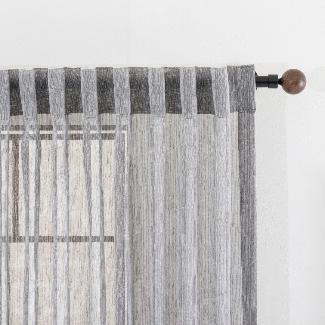 Striped Sheer Curtains, Living Room Curtains, 4 Colors. Linen Sheer ...