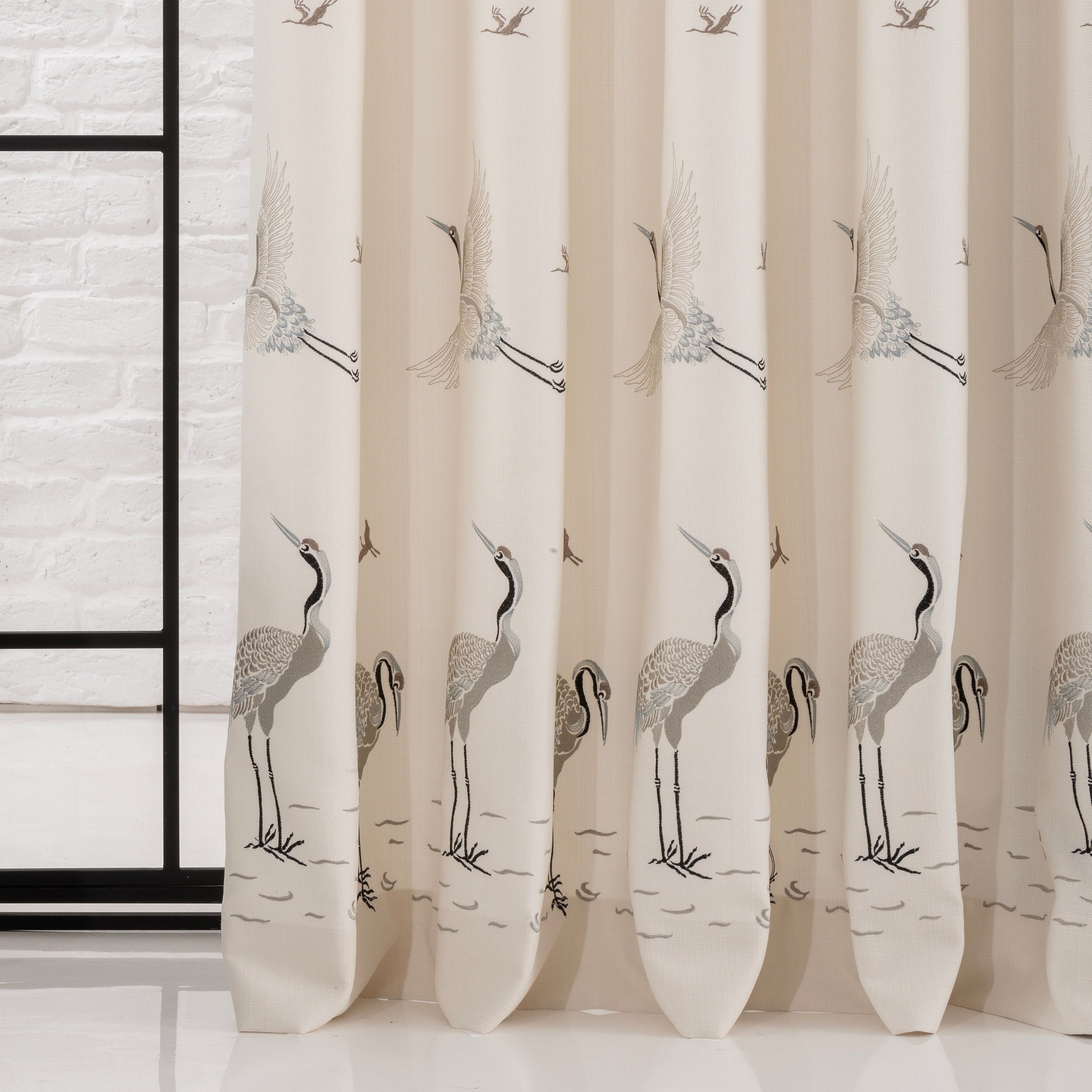 Crane Bird Embroidered Curtains: White Living Room or Bedroom Panels - Etsy
