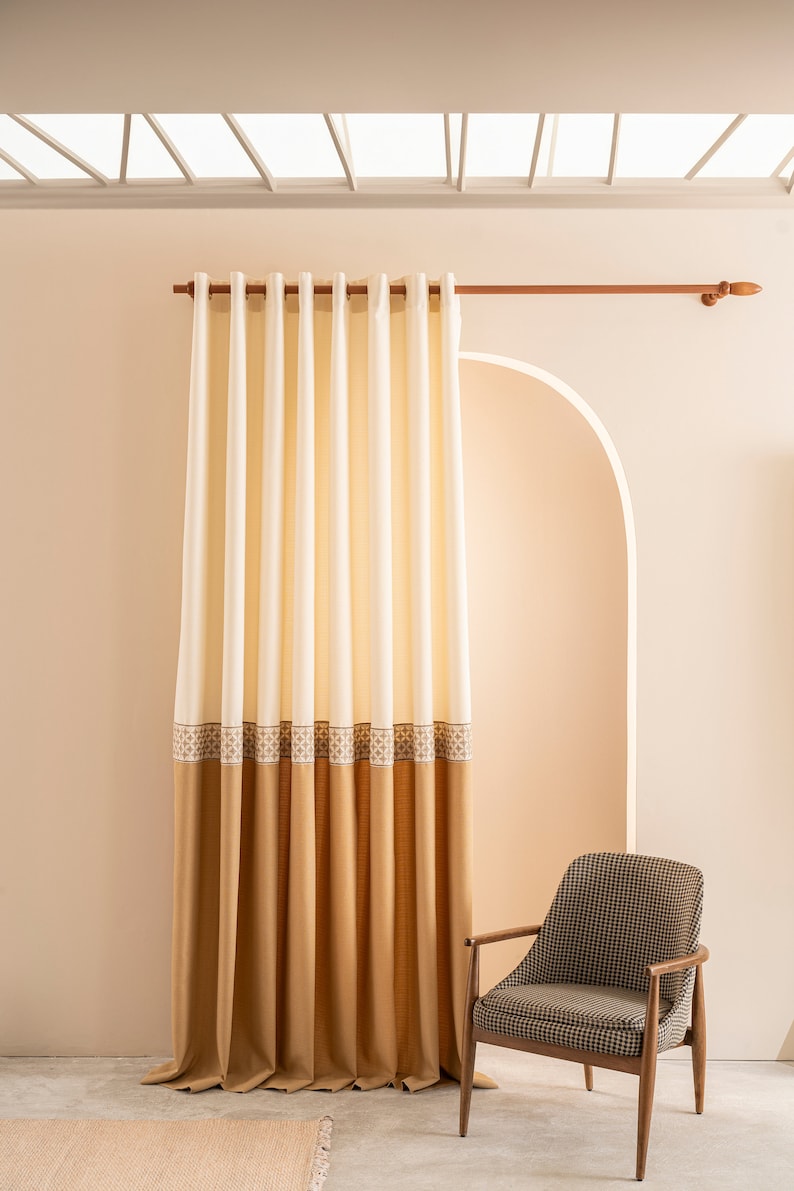 Color Block Cream Linen Curtain: Custom Living Room & Bedroom - Etsy