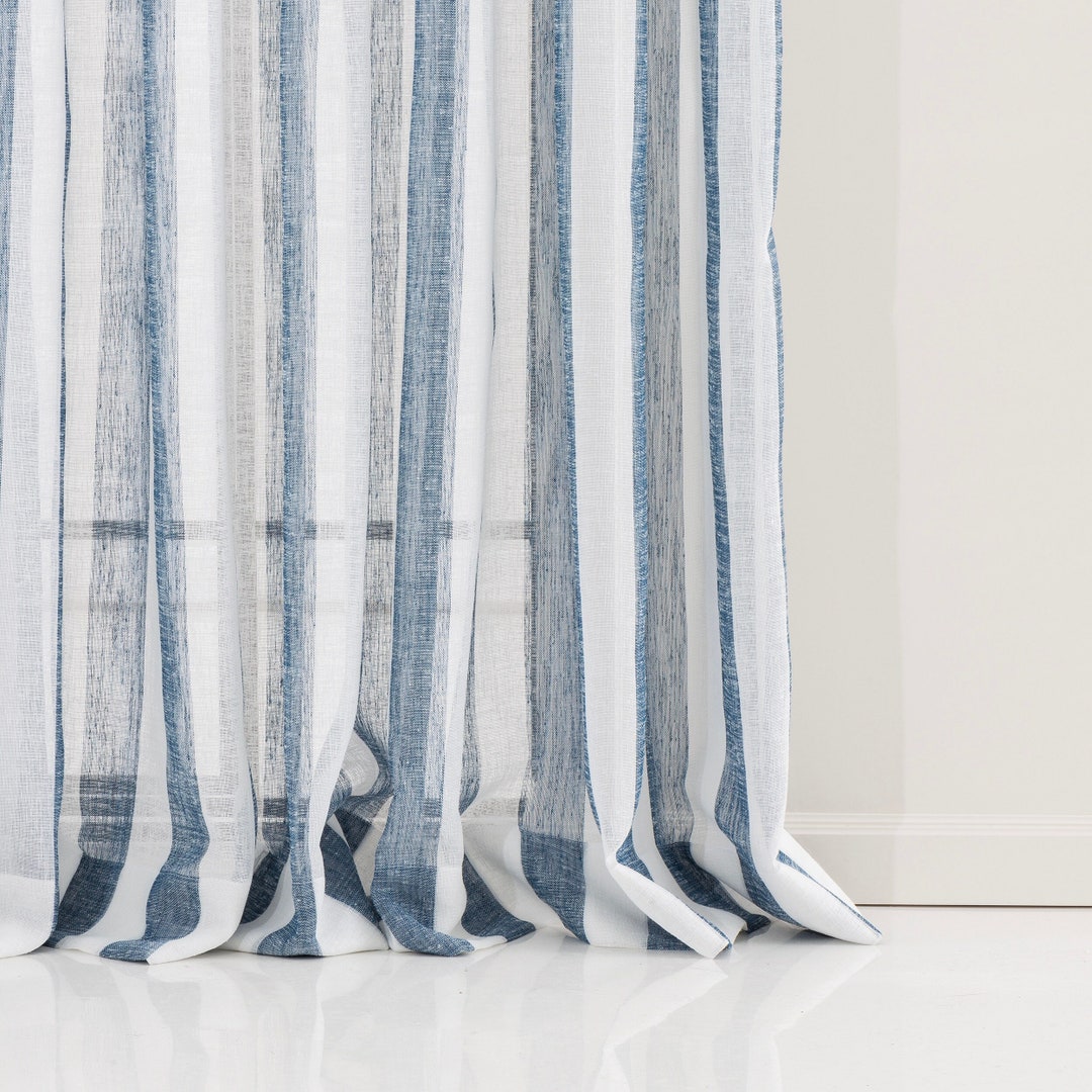 Striped Linen Curtains Pencil Pleat Linen Curtain, 6 Colors. - Etsy