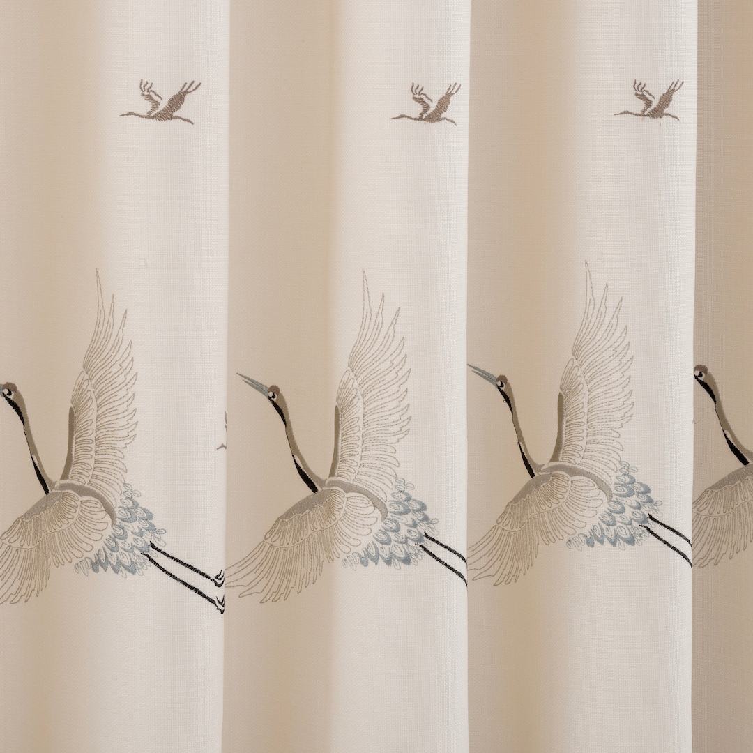 Crane Bird Embroidered Curtains: White Living Room or Bedroom Panels - Etsy