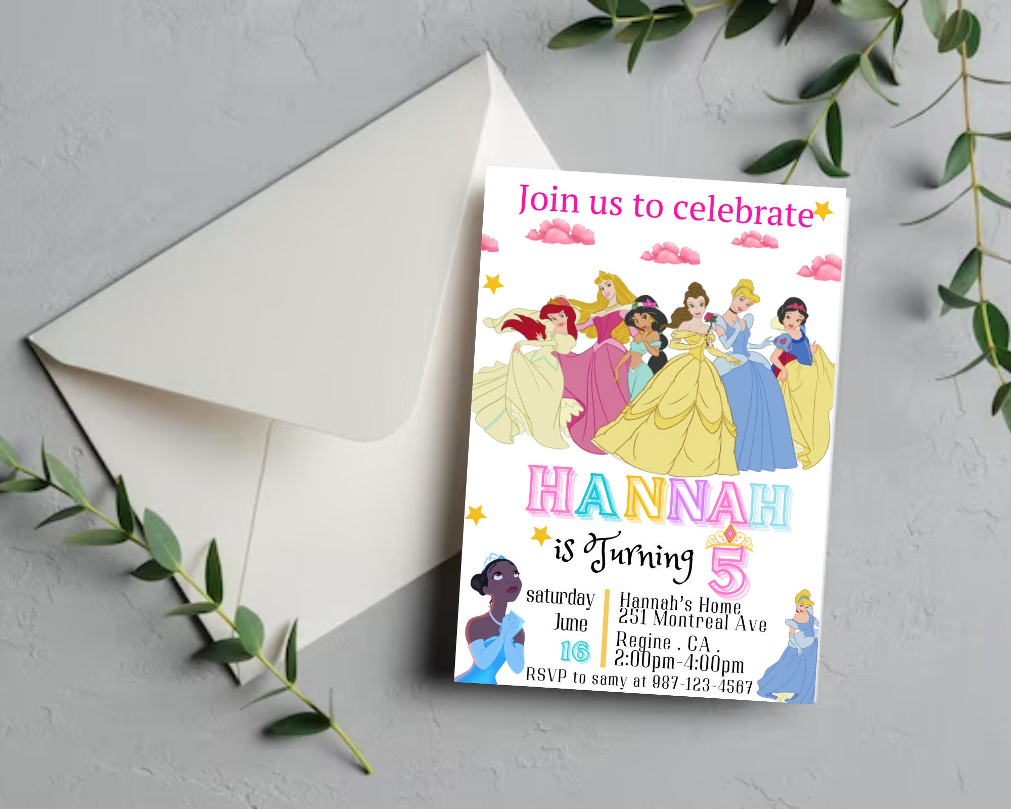 Editable Princess Birthday Canva Template, Princess Birthday Party ...