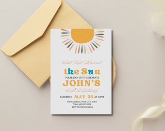 Editable First Trip Around the Sun Invitation, Sun Birthday Invite, Sun ...