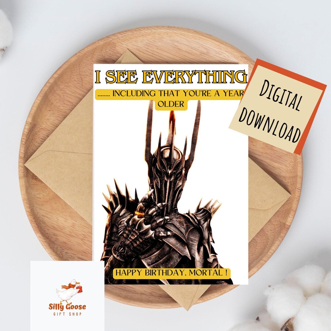 LOTR Printable Birthday Card - LOTR Inspired Card - Funny Sauron Card ...