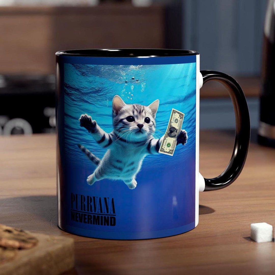 Novelty Nirvana Nevermind Album Mug - Funny Nirvana Coffee Mug - Novelty Cat Mug for Nirvana ...