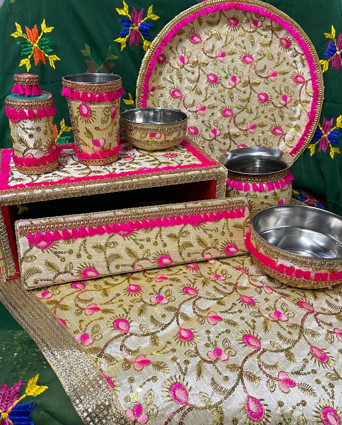 Maiyan Haldi Mendhi Choora Piri Stool Set | Indian Pakistani Wedding ...