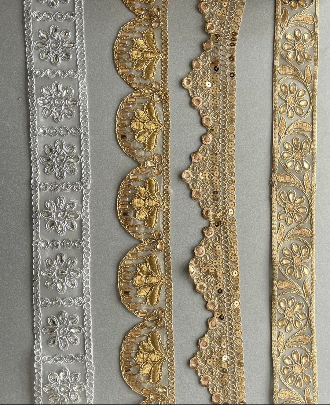 Gold Silver Sequin Stone Work Embroidered Trim Border Lace | Indian ...