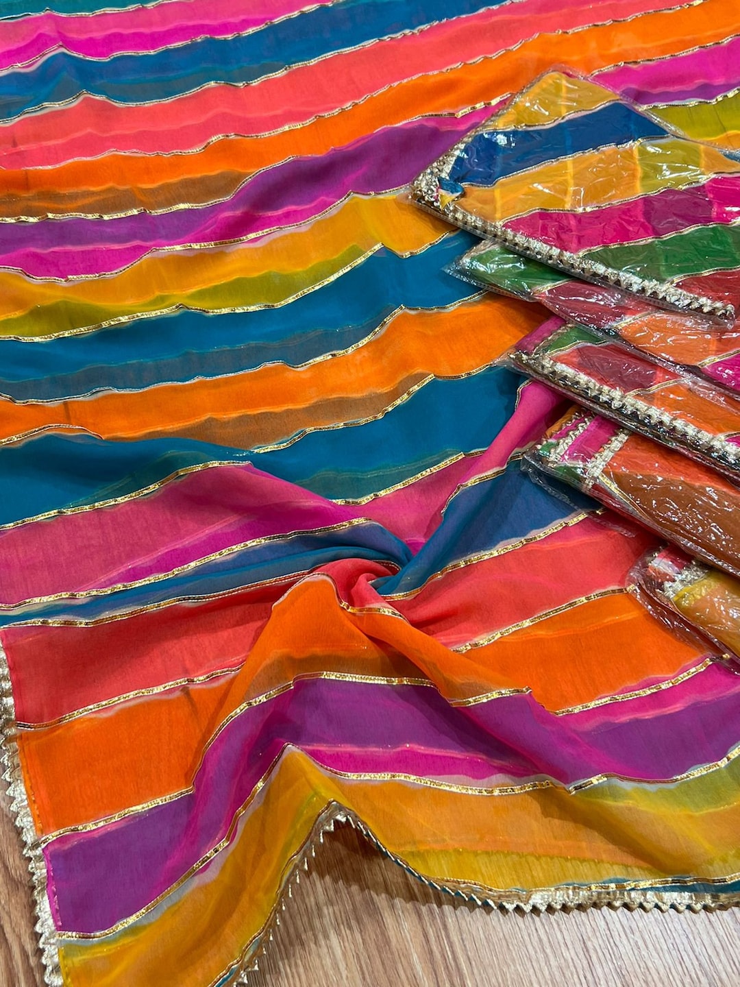 Rainbow Ladies Maiyan Mendhi Haldi Dupatta Chunni With Gotta Trim ...