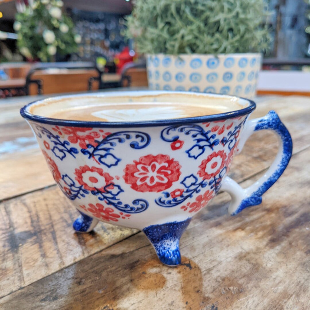Red, White & Blue Three Legged Tea Cup/traditional Style Pattern Tea ...