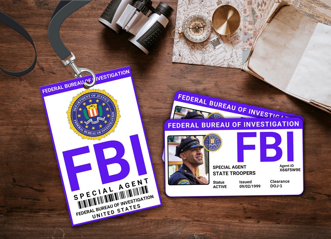 Fake FBI ID Badge Template ID Card Name Badge Secret Agent - Etsy Australia