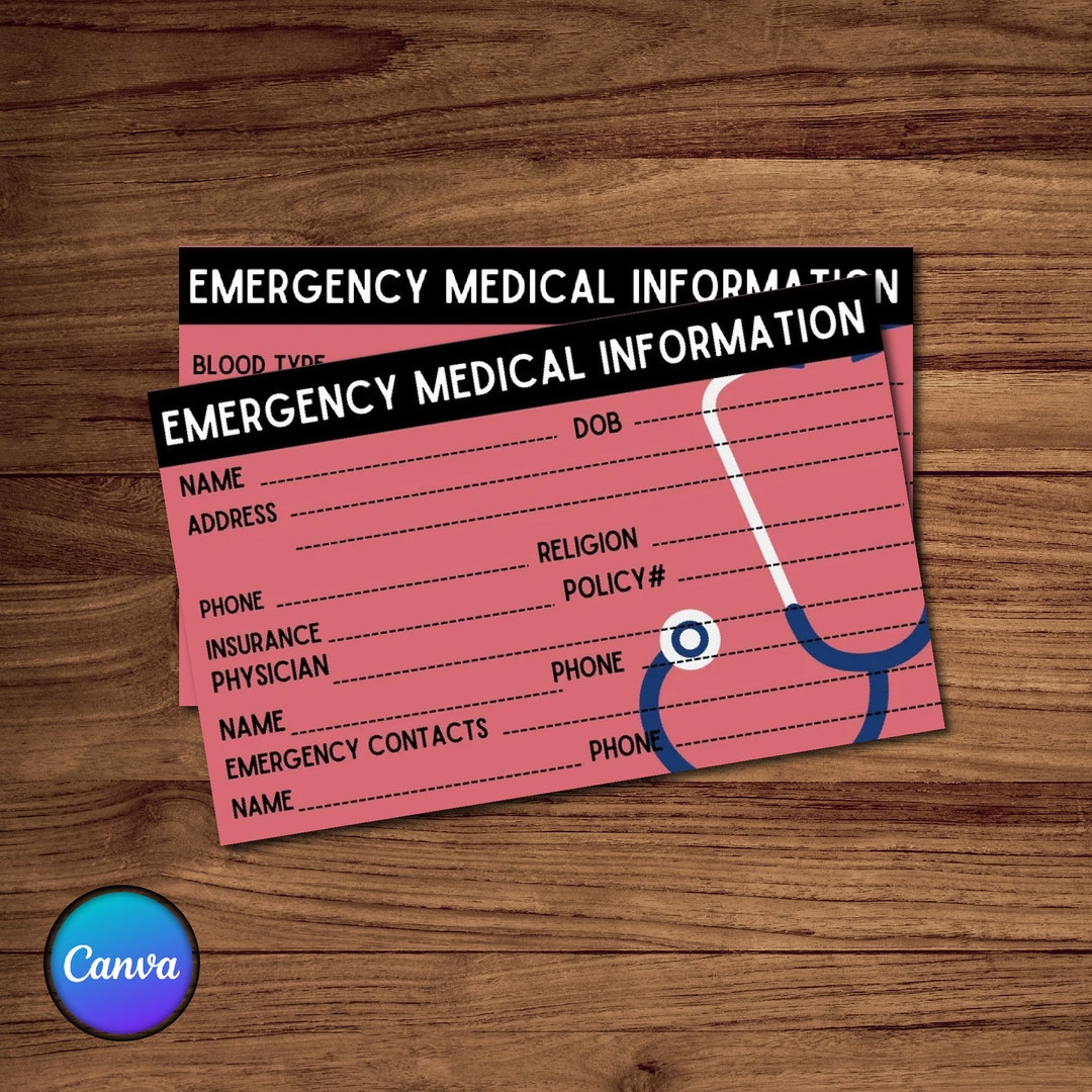 Medical ID Card Template Editable - Etsy