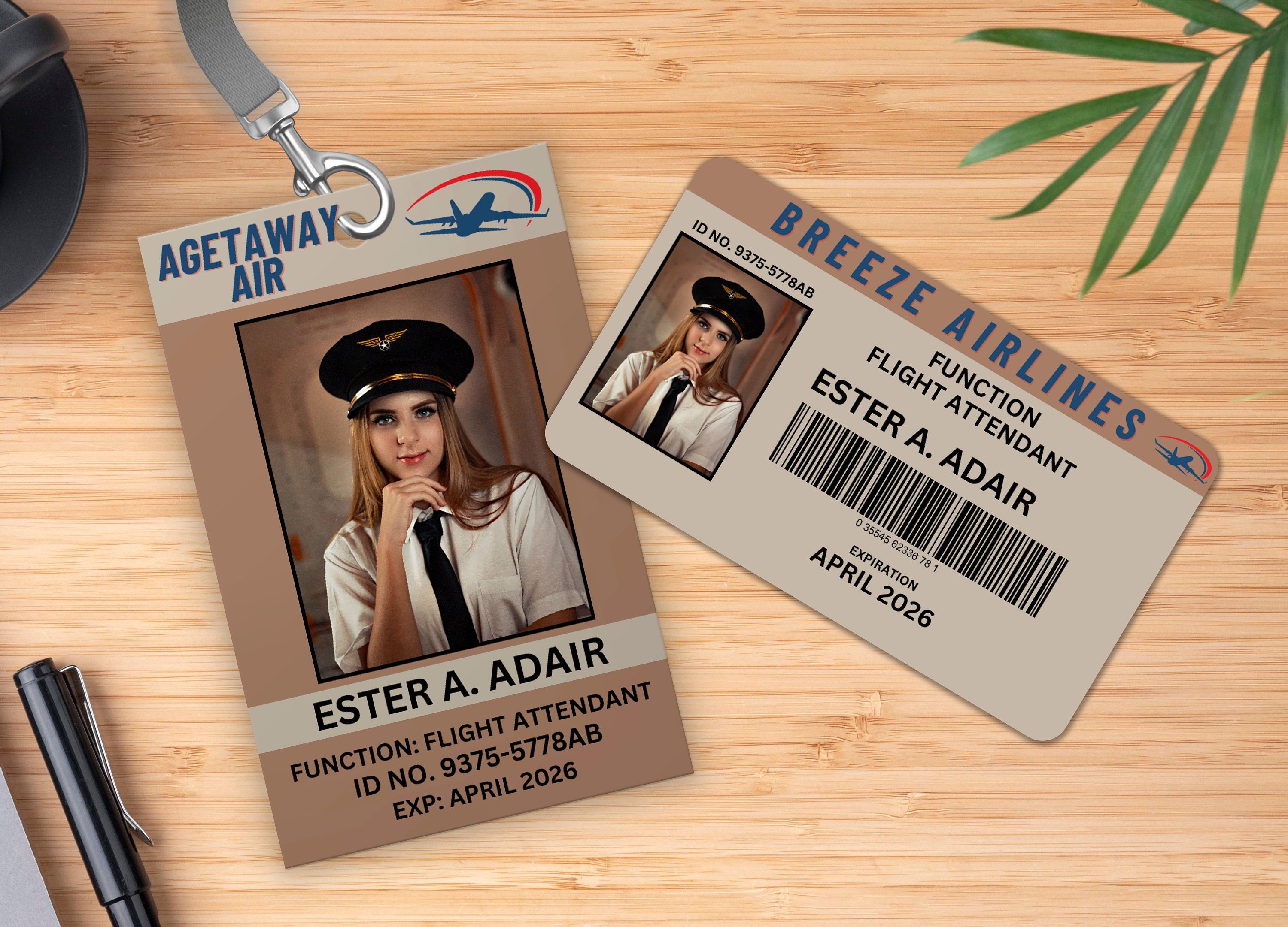 Flight Attendant ID Badge Template Airline ID Card Costume - Etsy Australia