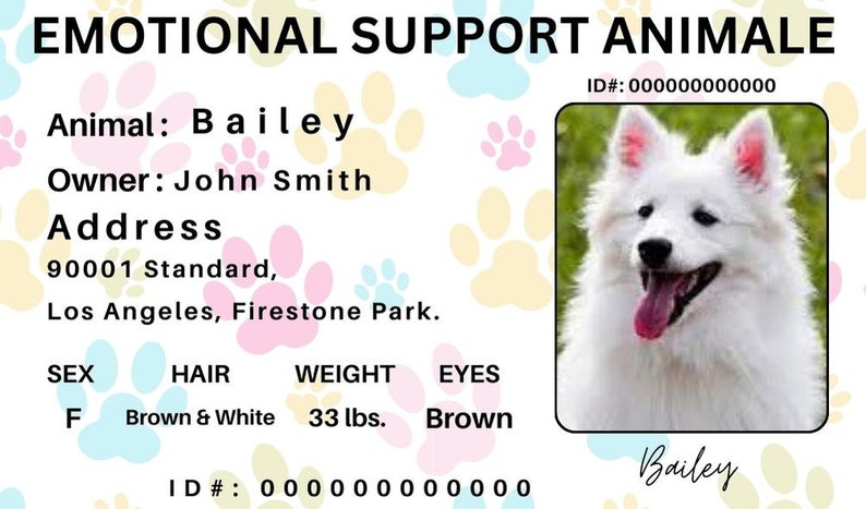 Animal ID Card, Emotional Support ID Card Editable With Canvas - Etsy