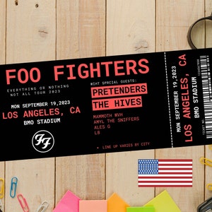 Editable Foo Fighters US Tour 2024, Presentation Gift Tickets, Music ...